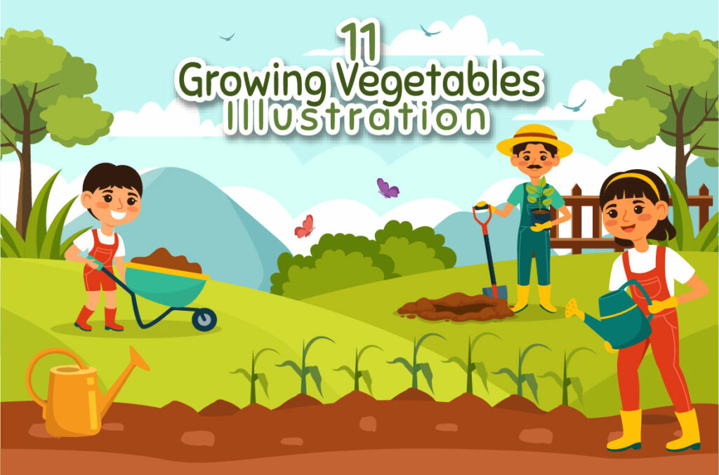 11 Growing Vegetables Illustration - MasterBundles