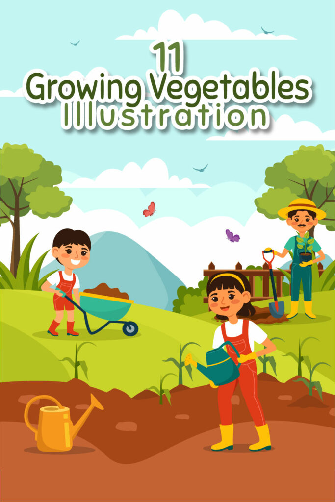 11 Growing Vegetables Illustration - MasterBundles