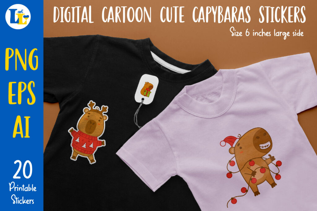 Printable digital stickers|Cute animals capybaras characters - MasterBundles
