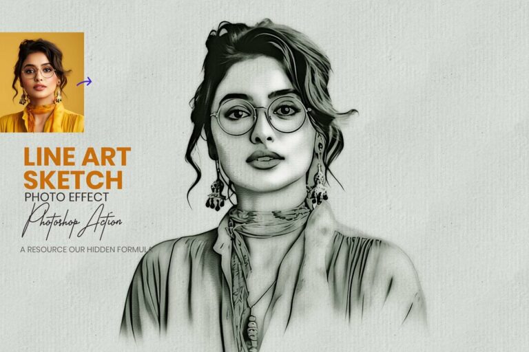 Line Art Sketch Photoshop Action - MasterBundles
