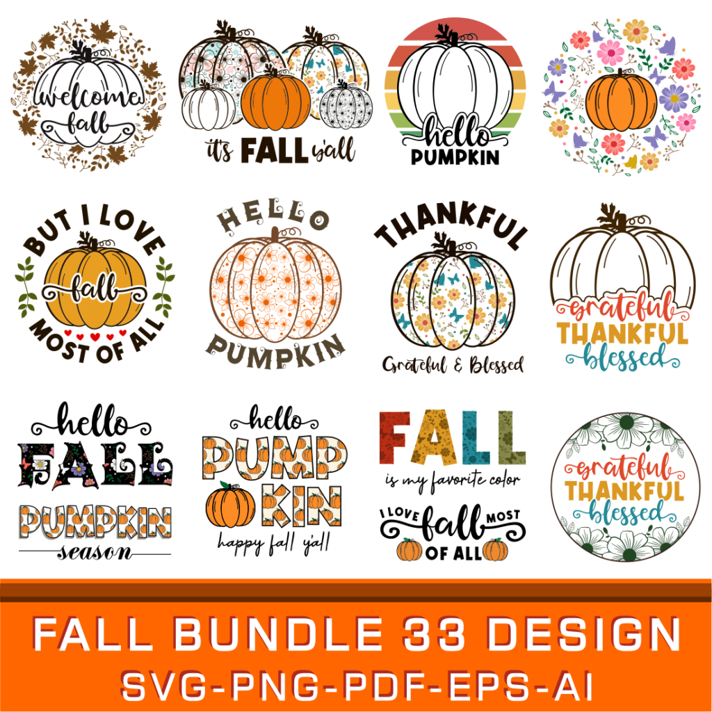 Fall SVG Bundle, Pumpkin SVG, Fall Sublimation Designs - MasterBundles