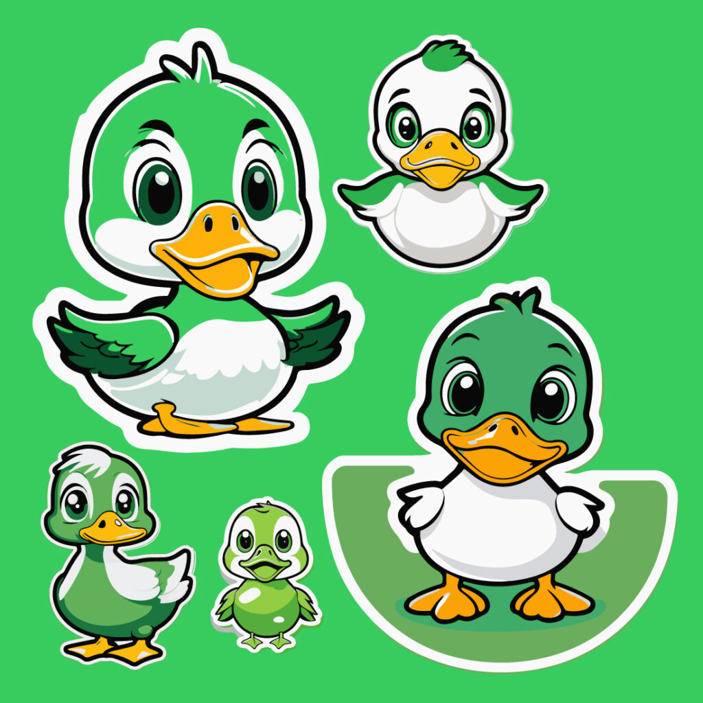 Sticker 2d cute green and white duck vector - MasterBundles
