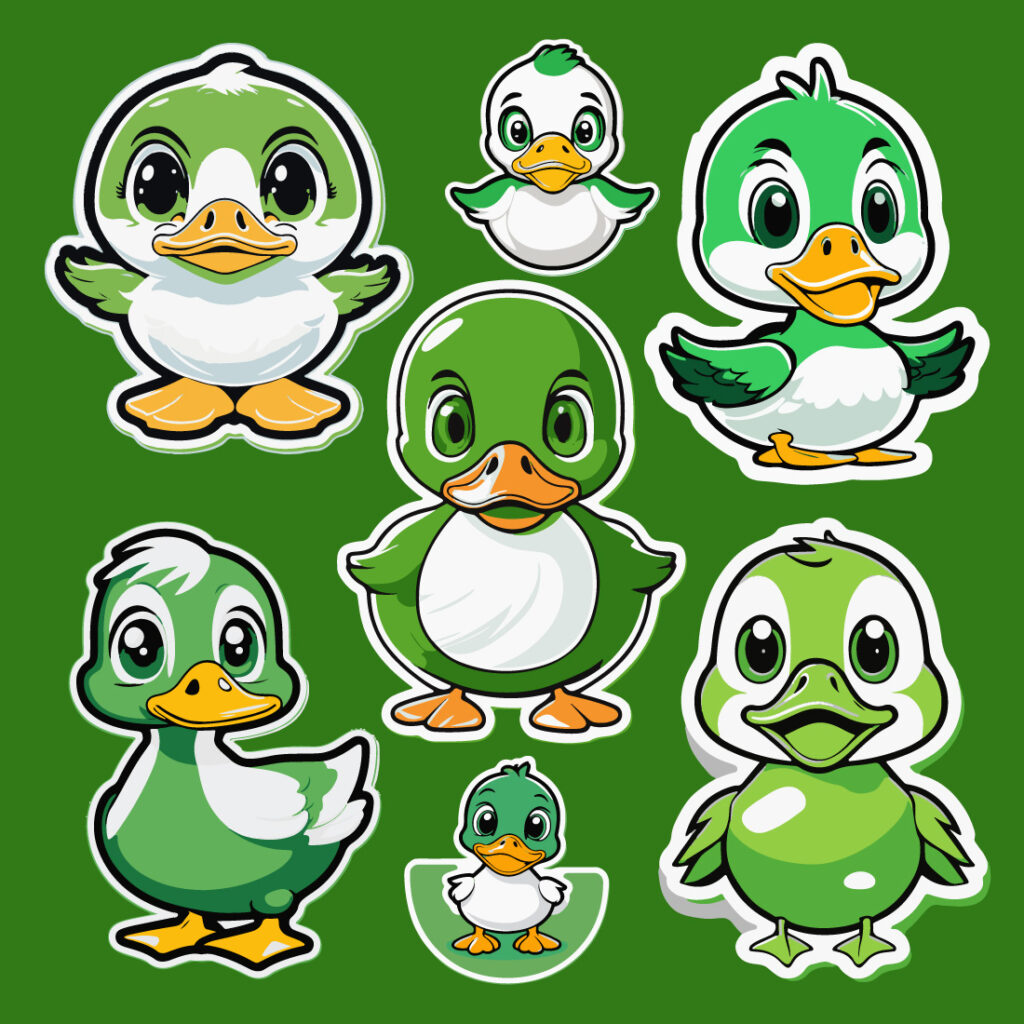 Sticker 2d cute green and white duck vector - MasterBundles