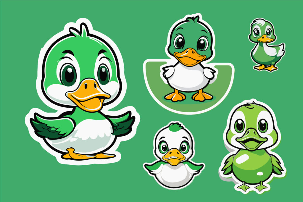 Sticker 2d cute green and white duck vector - MasterBundles