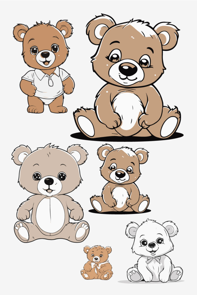 Cartoon cute baby bear line art Sticker and t-shirt design - MasterBundles