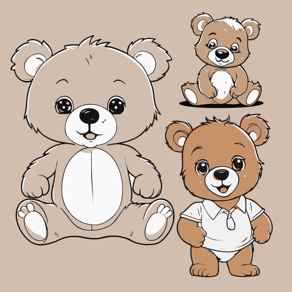 Cartoon cute baby bear line art Sticker and t-shirt design - MasterBundles
