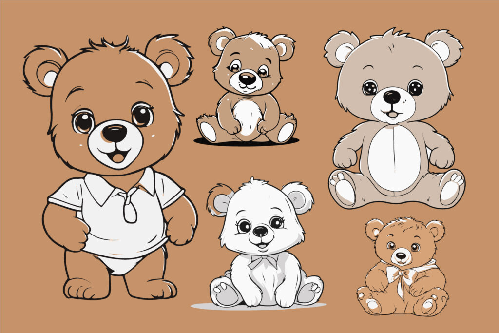 Cartoon cute baby bear line art Sticker and t-shirt design - MasterBundles