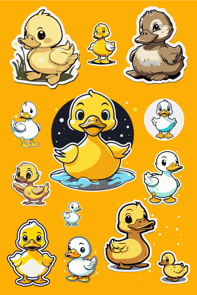 Baby duck cute cartoon sticker and t-shirt design - MasterBundles