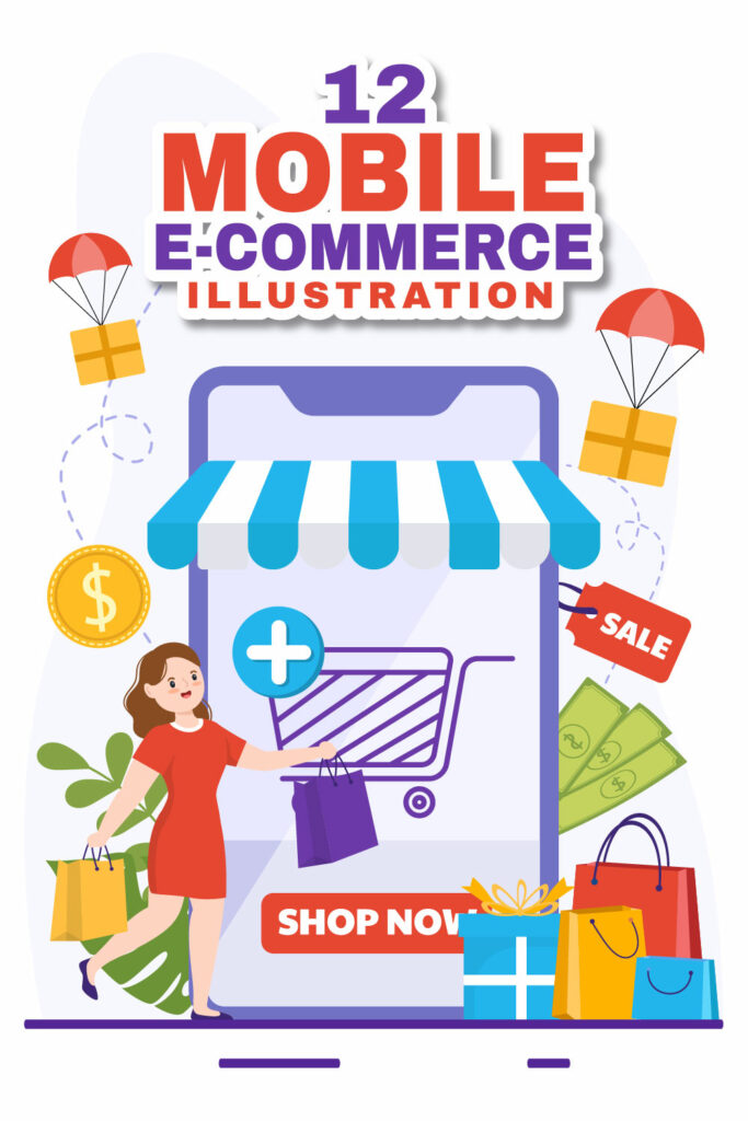 12 Mobile E-Commerce Vector Illustration - MasterBundles