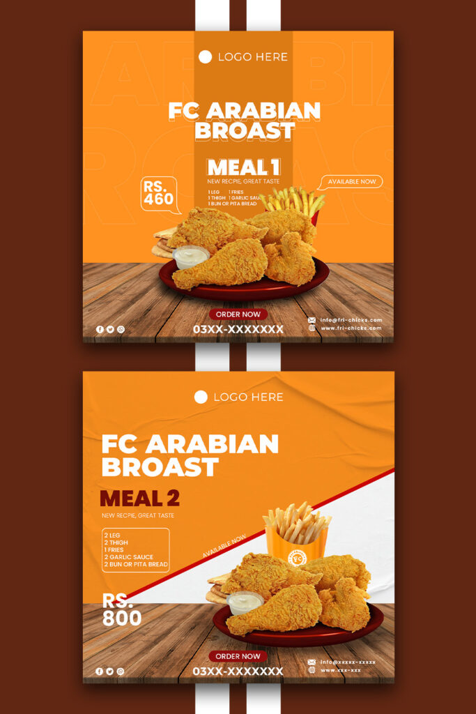 2 Modern Fast Food Social Media post Design Template - MasterBundles