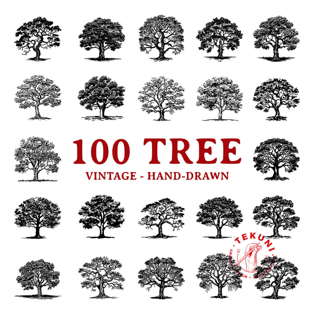 Tree SVG hand-drawn set, tree logo vintage - MasterBundles