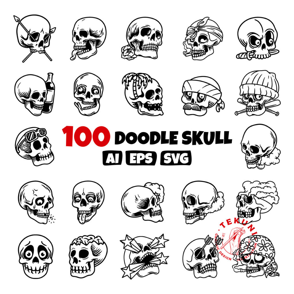 Doodle Skull Vector Hand-drawn Bundle - MasterBundles