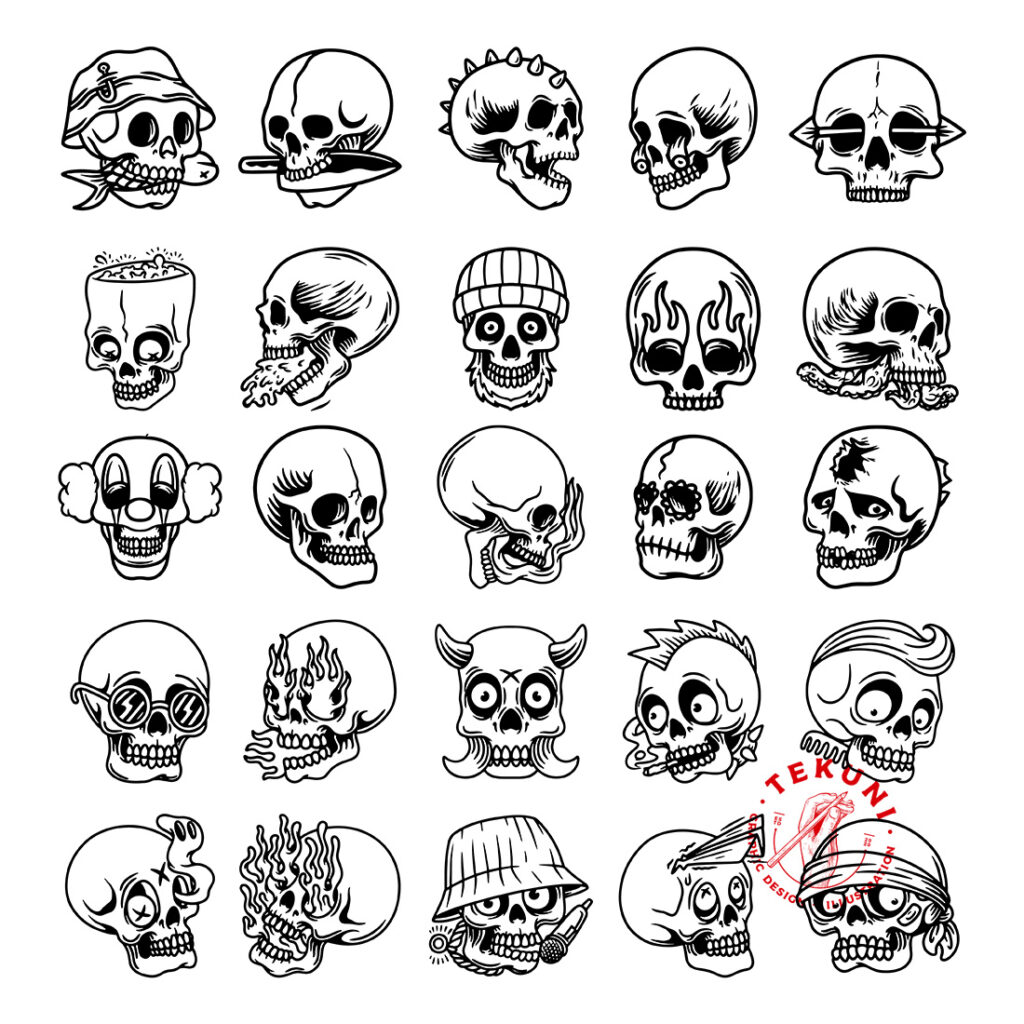 Doodle Skull Vector Hand-drawn Bundle - MasterBundles