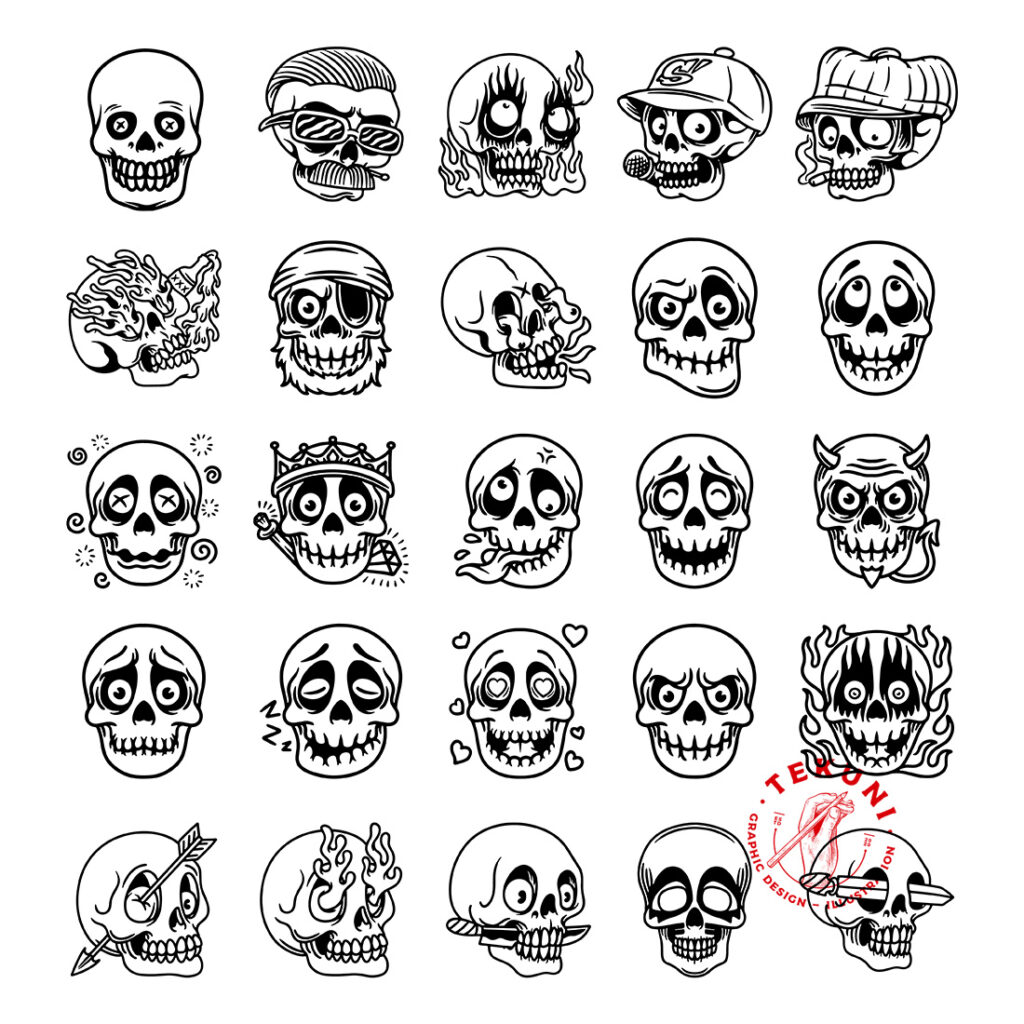 Doodle Skull Vector Hand-drawn Bundle - MasterBundles