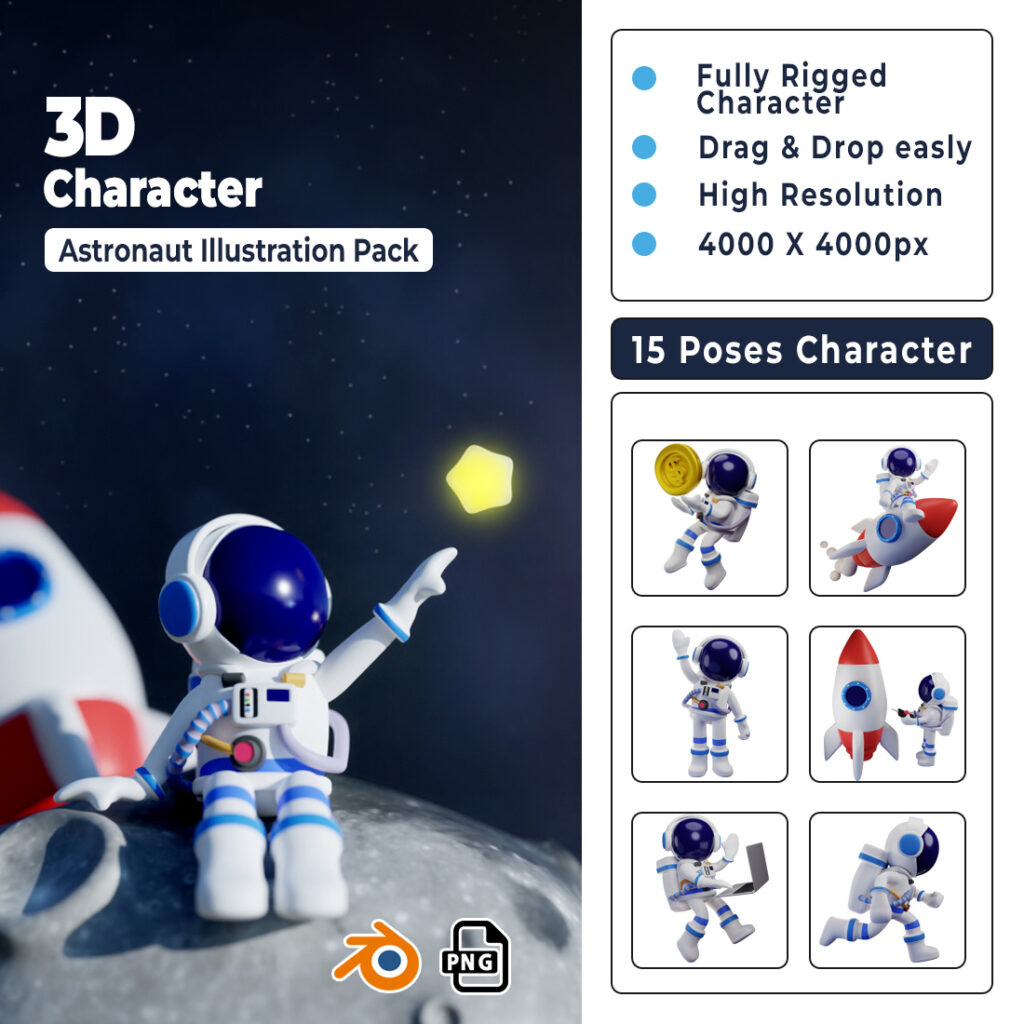3D Character Astronaut Illustration Pack - MasterBundles