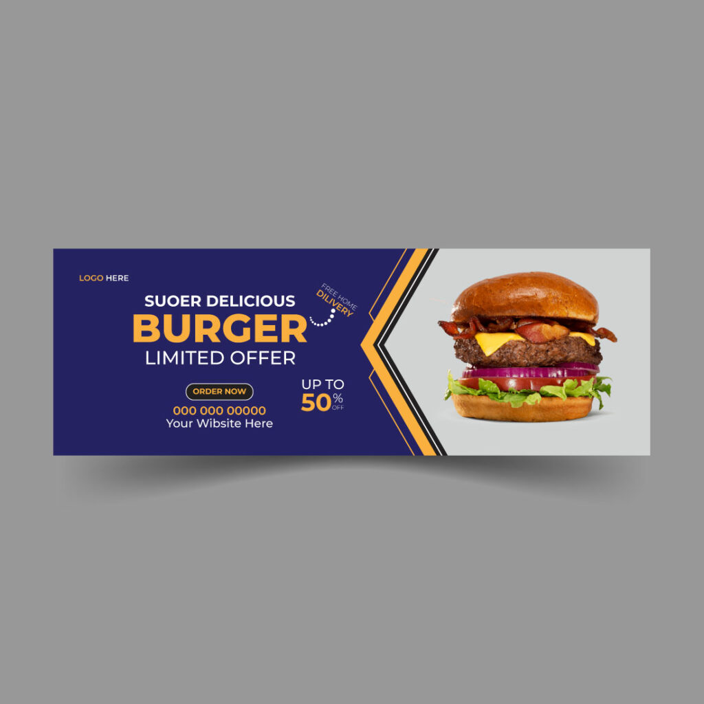 Delicious burger and food menu Facebook cover template - MasterBundles