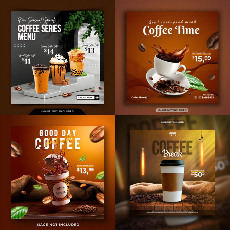 Pack O f 4 Coffee shop Menu Social media instagram post template and ...