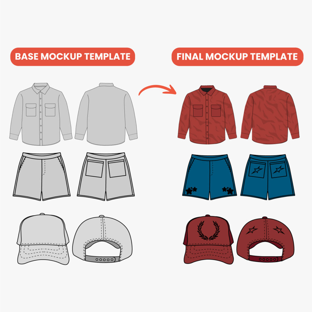 Streetwear Vector Mockup Bundle Fashion Technical Template Streetwear ...