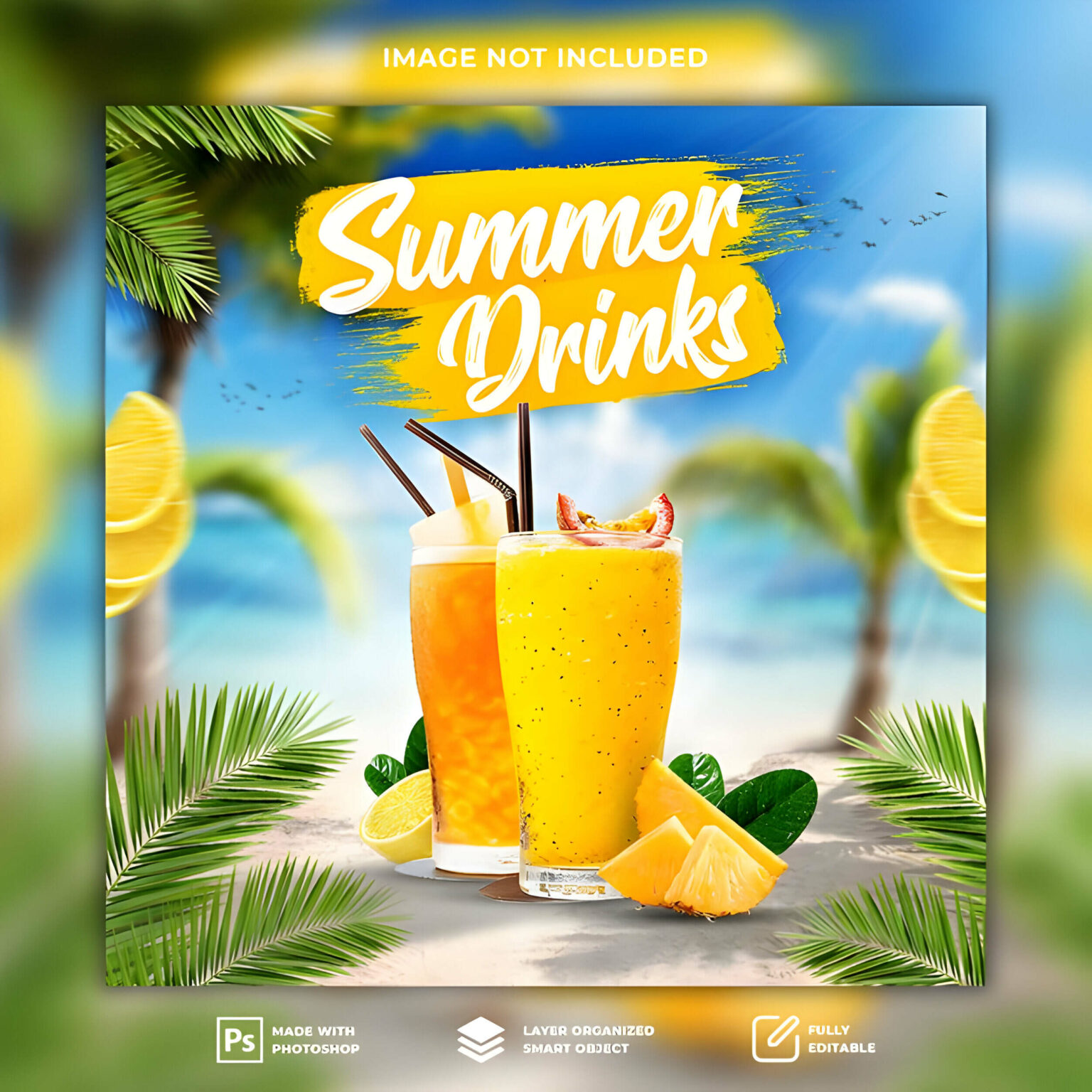 Pack Of 4 Summer Drinks Social media post and flyer template ...