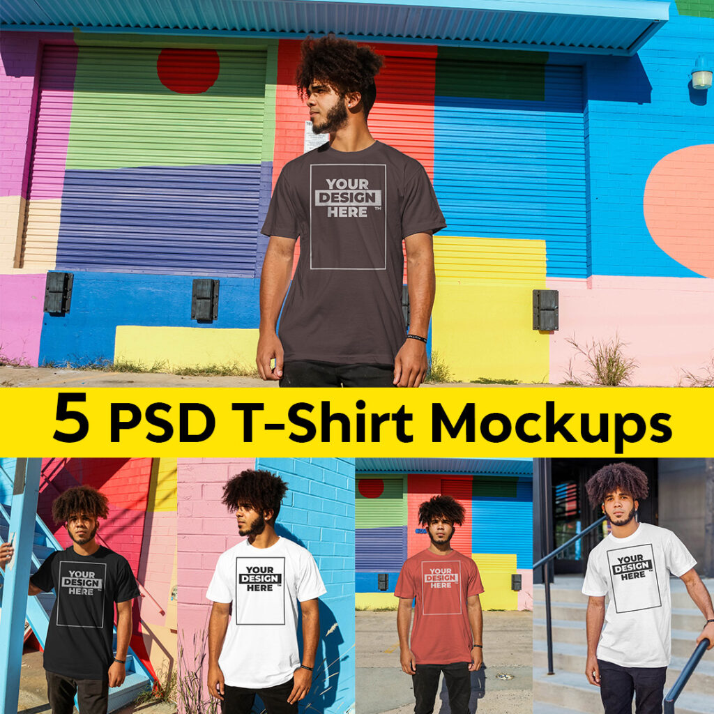 5 PSD T-Shirt Mockups On A Boy in The Outdoor - MasterBundles