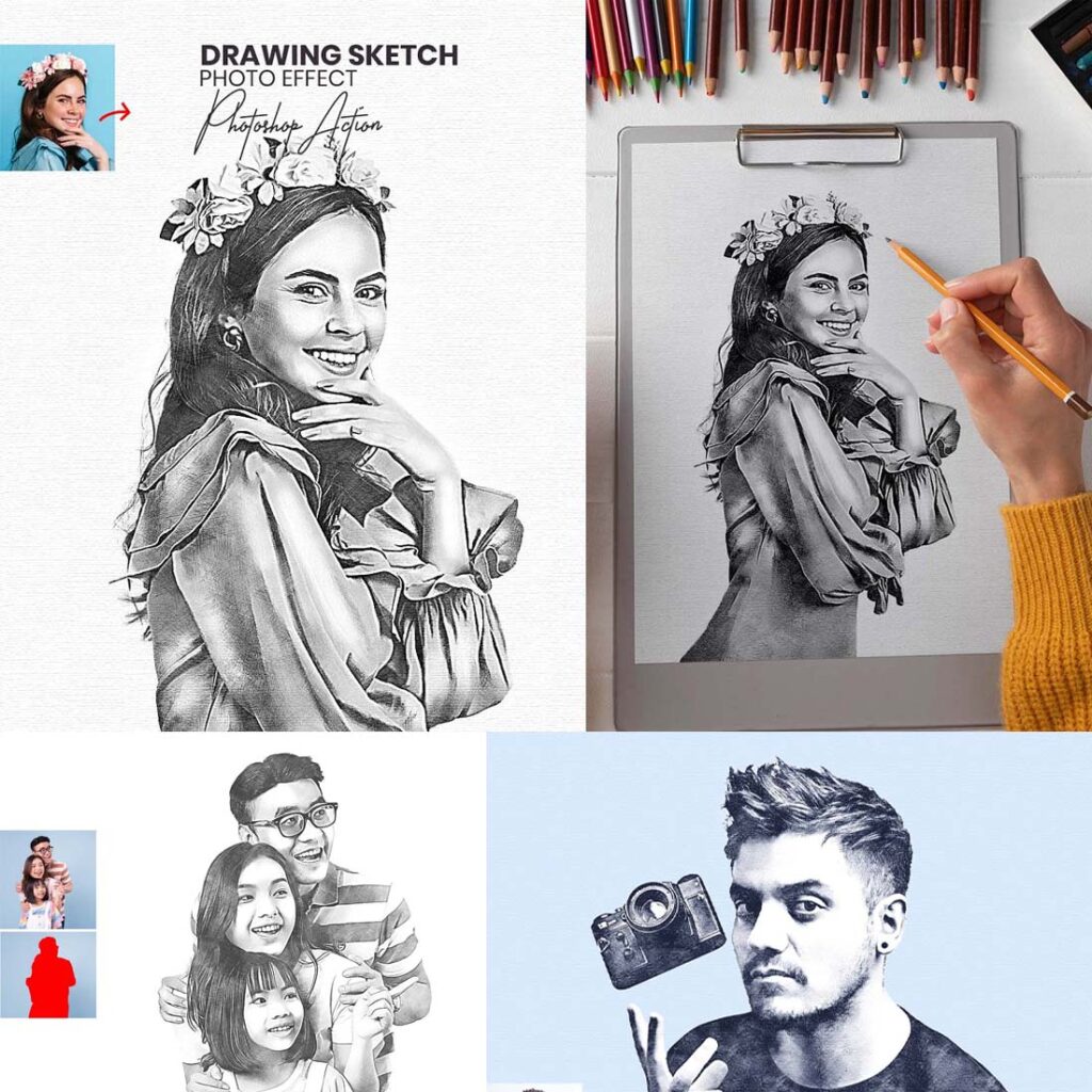 Drawing Sketch Photoshop Action - MasterBundles