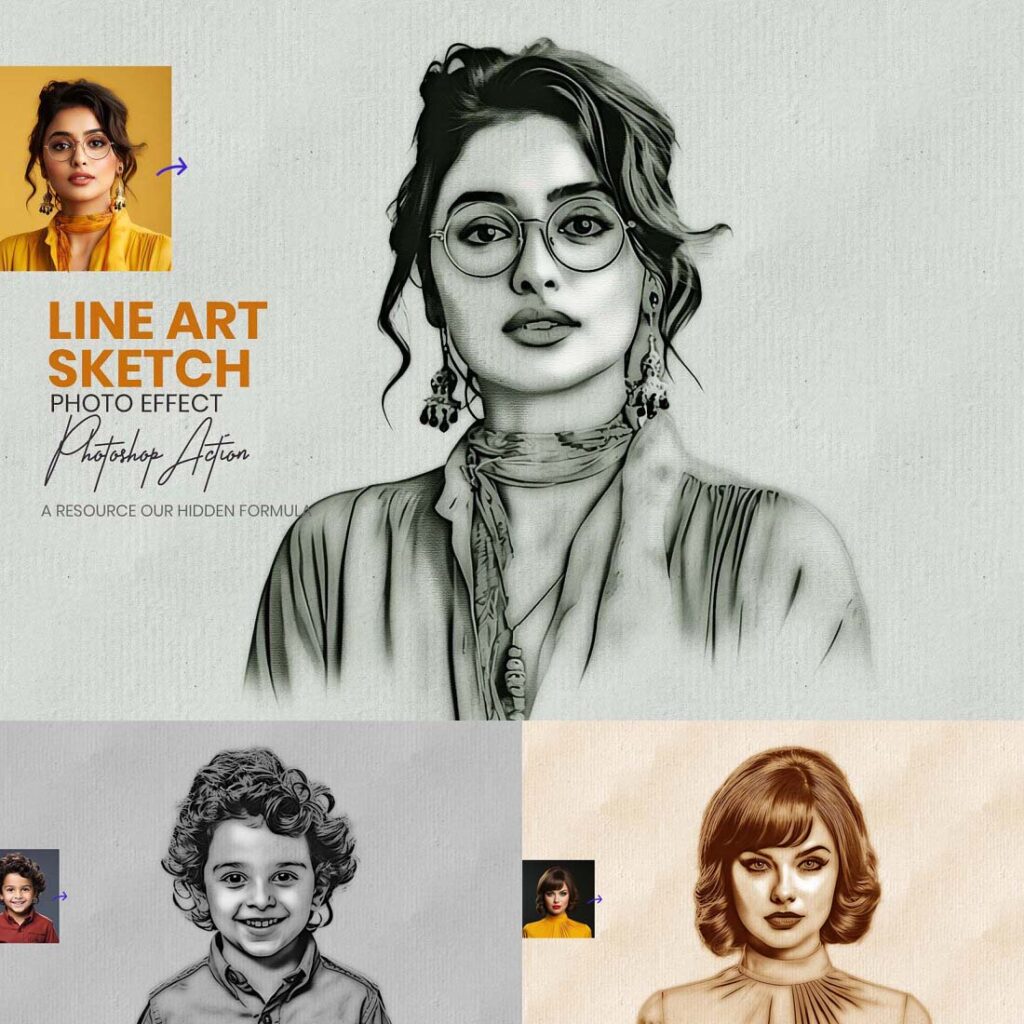 Line Art Sketch Photoshop Action - MasterBundles