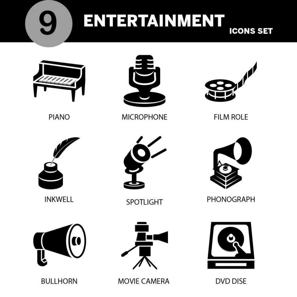 VECTOR ENTERTAINMENT ICON SET IN FILL VERSION - MasterBundles