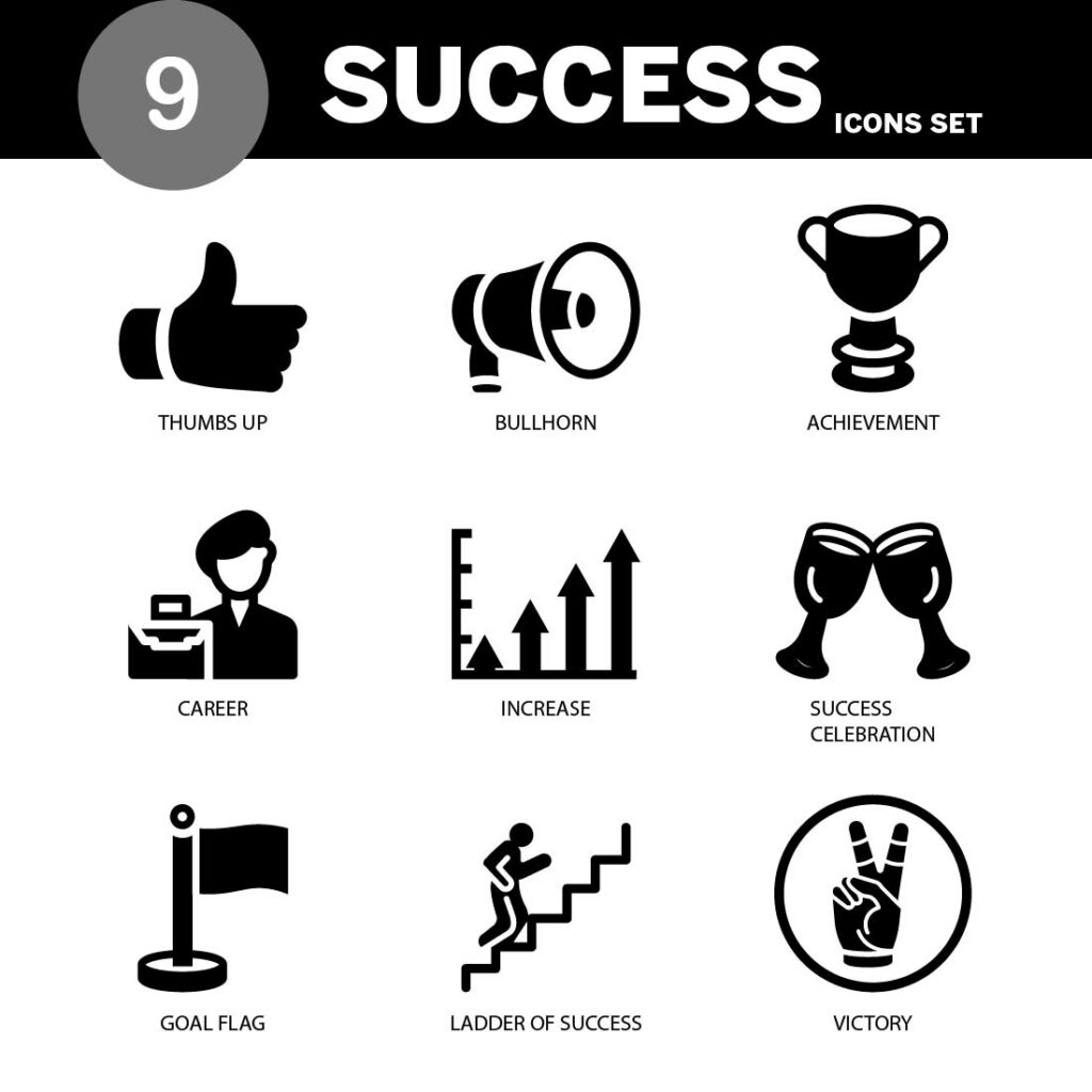 VECTOR SUCCESS ICON SET IN BLACK VERSION - MasterBundles