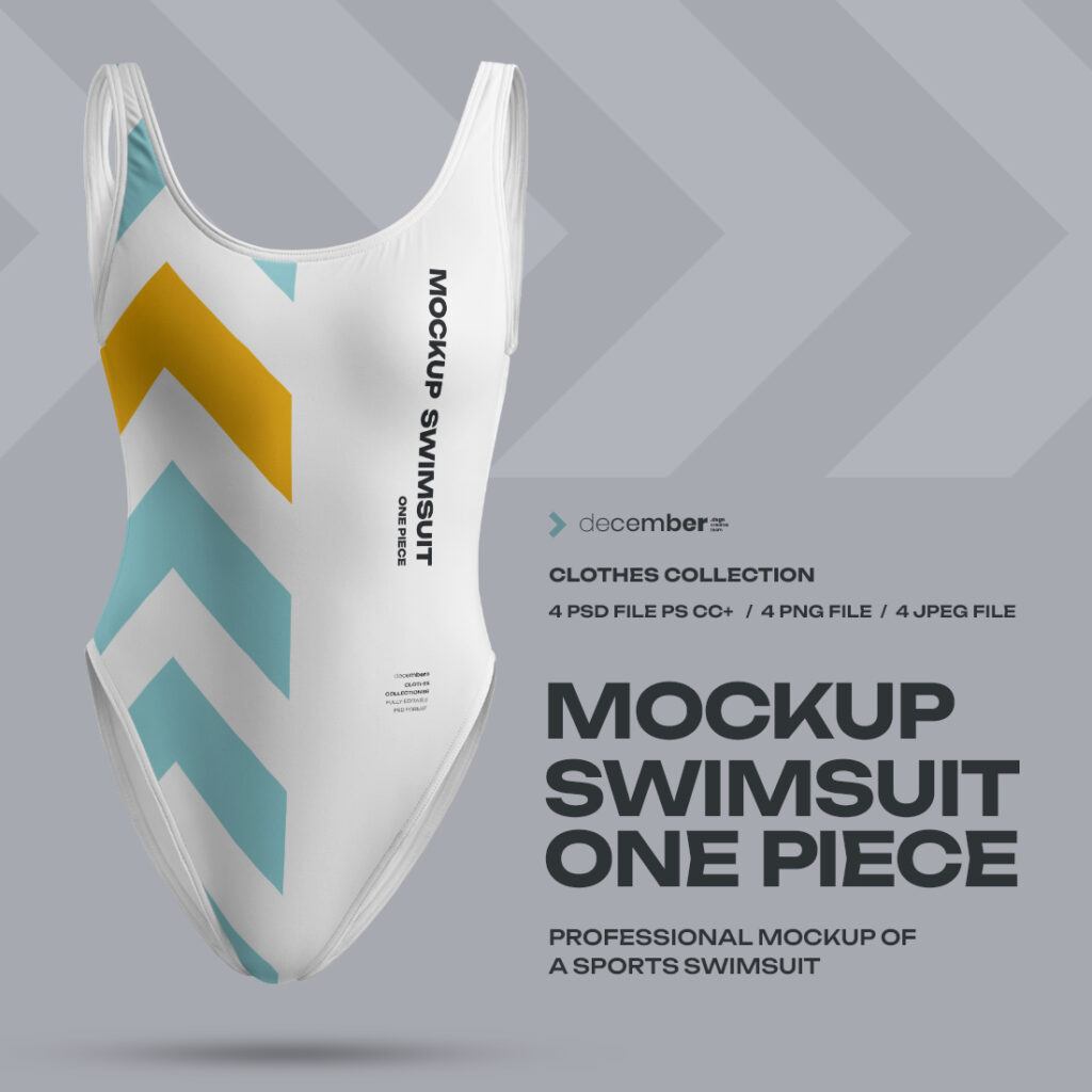 4 Mockups of a One Piece Sports Women's Swimsuit. 3D Style - MasterBundles