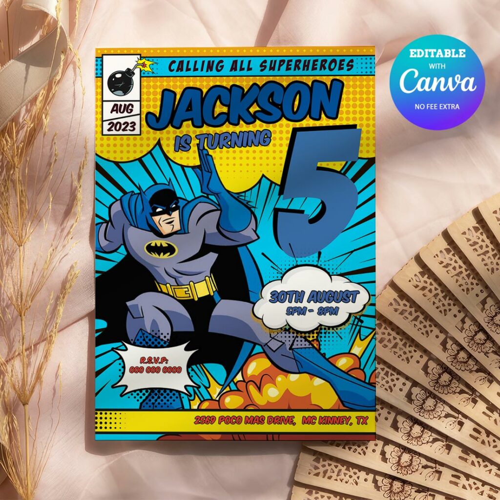 Batman Birthday Invitation, Batman ANY AGE Birthday Invitation Canva ...