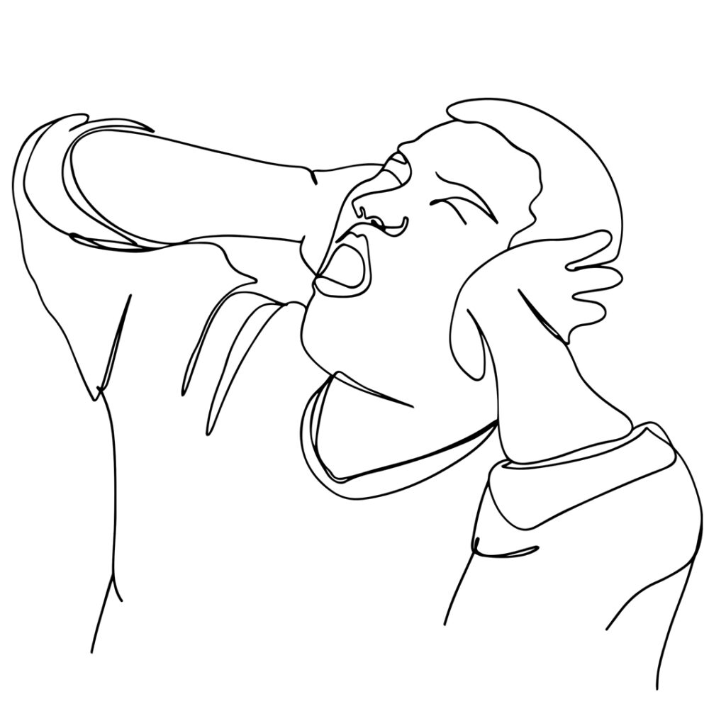 Cartoon Man Stressed by Noise, Stressed Man Blocking Ears, One-Line ...