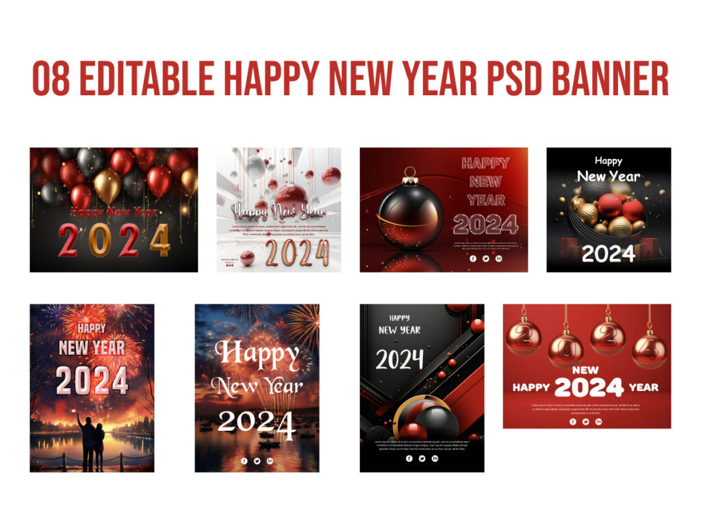 08 Happy new year social media editable psd template - MasterBundles