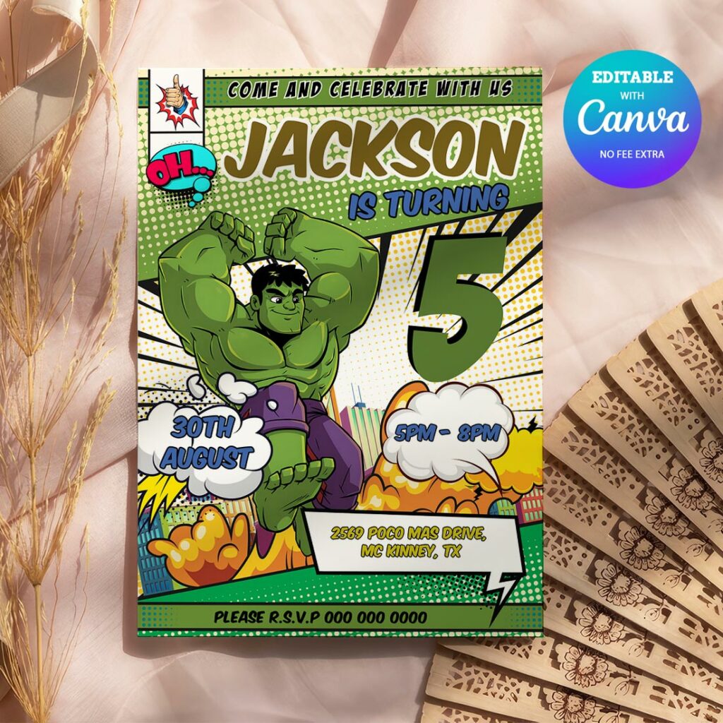 Hulk Boy Birthday Invitation, Hulk ANY AGE Birthday Invitation Canva ...