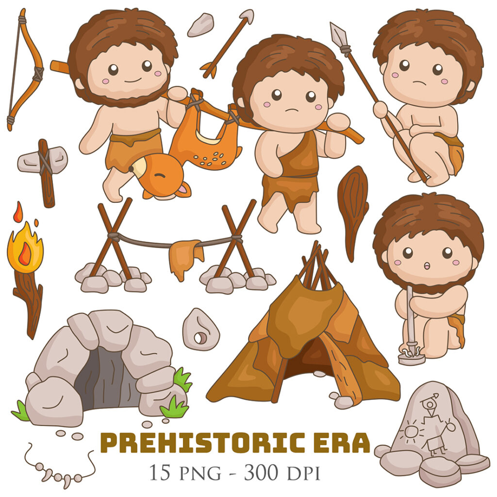 Cute Funny Ancient Human People Activity Prehistoric Era World Period ...