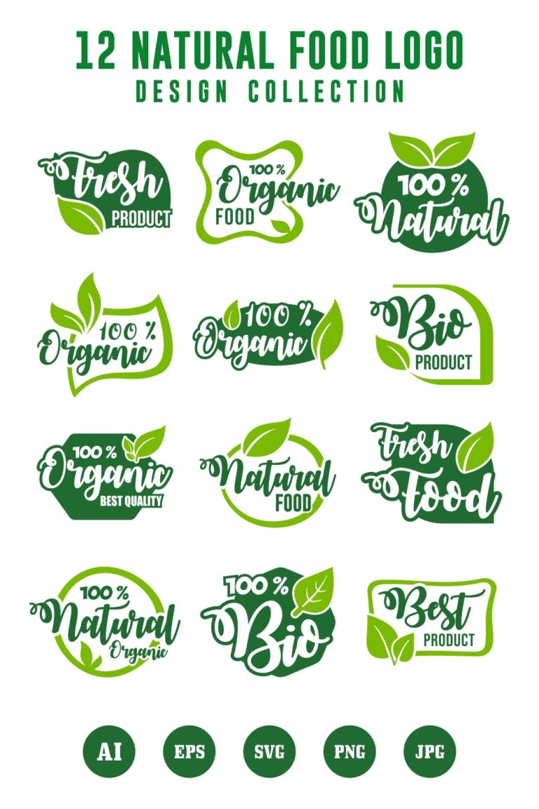 12 Natural food design logo collection - MasterBundles