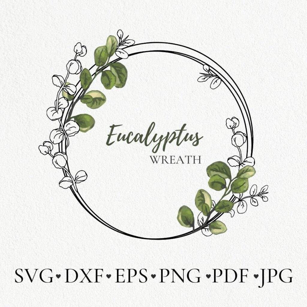 Eucalyptus Watercolor Circle Frame for Wedding Invite - MasterBundles
