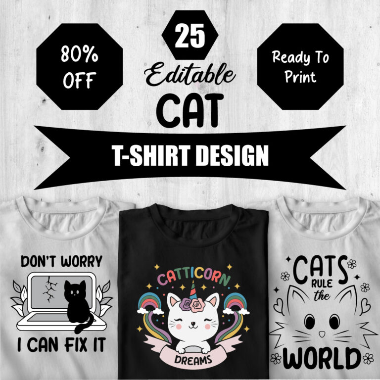 25 Editable Cat T Shirt Design Bundle - MasterBundles