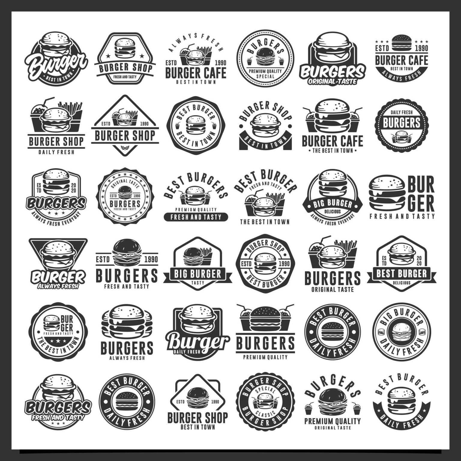 36 Burgers logo badge design collection - MasterBundles