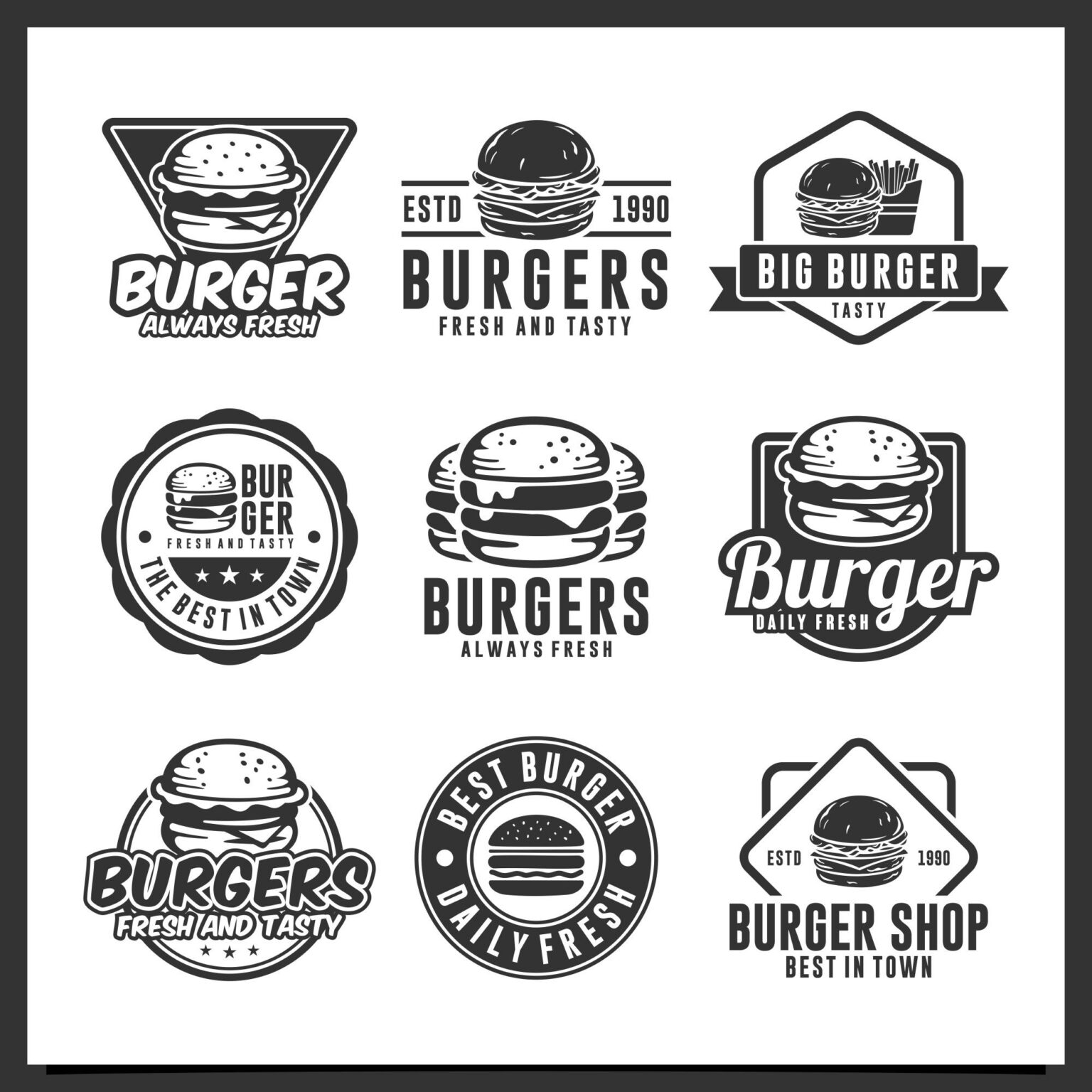 36 Burgers logo badge design collection - MasterBundles
