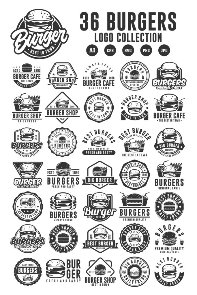 36 Burgers logo badge design collection - MasterBundles