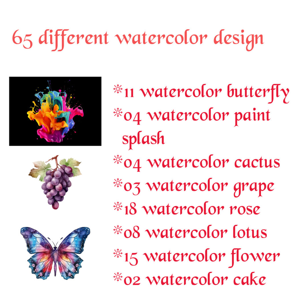 65 Different Watercolor Designs. - MasterBundles