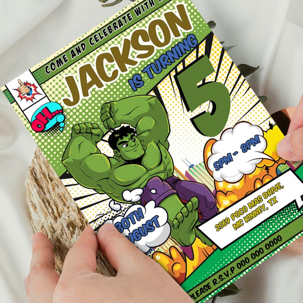 Hulk Boy Birthday Invitation, Hulk ANY AGE Birthday Invitation Canva ...