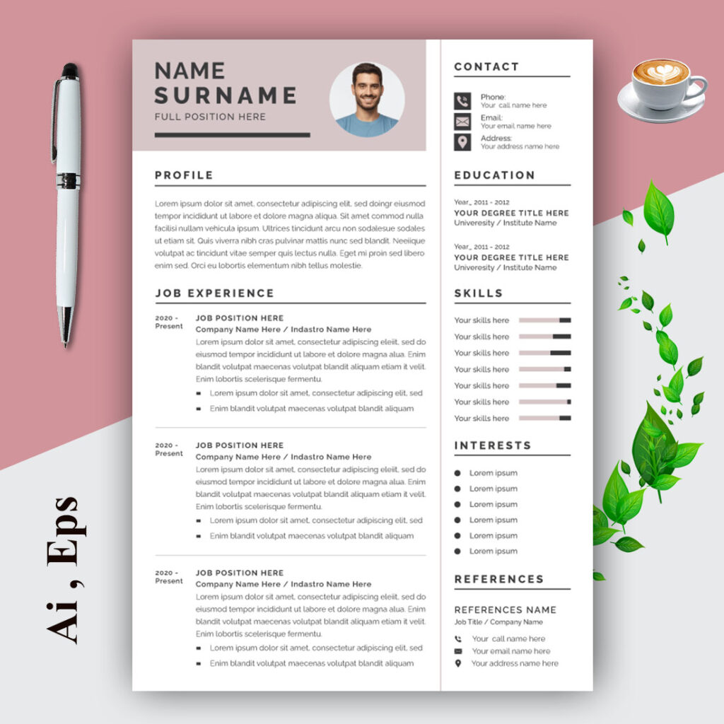 Tan Resume and Cover Letter Layout Set - MasterBundles