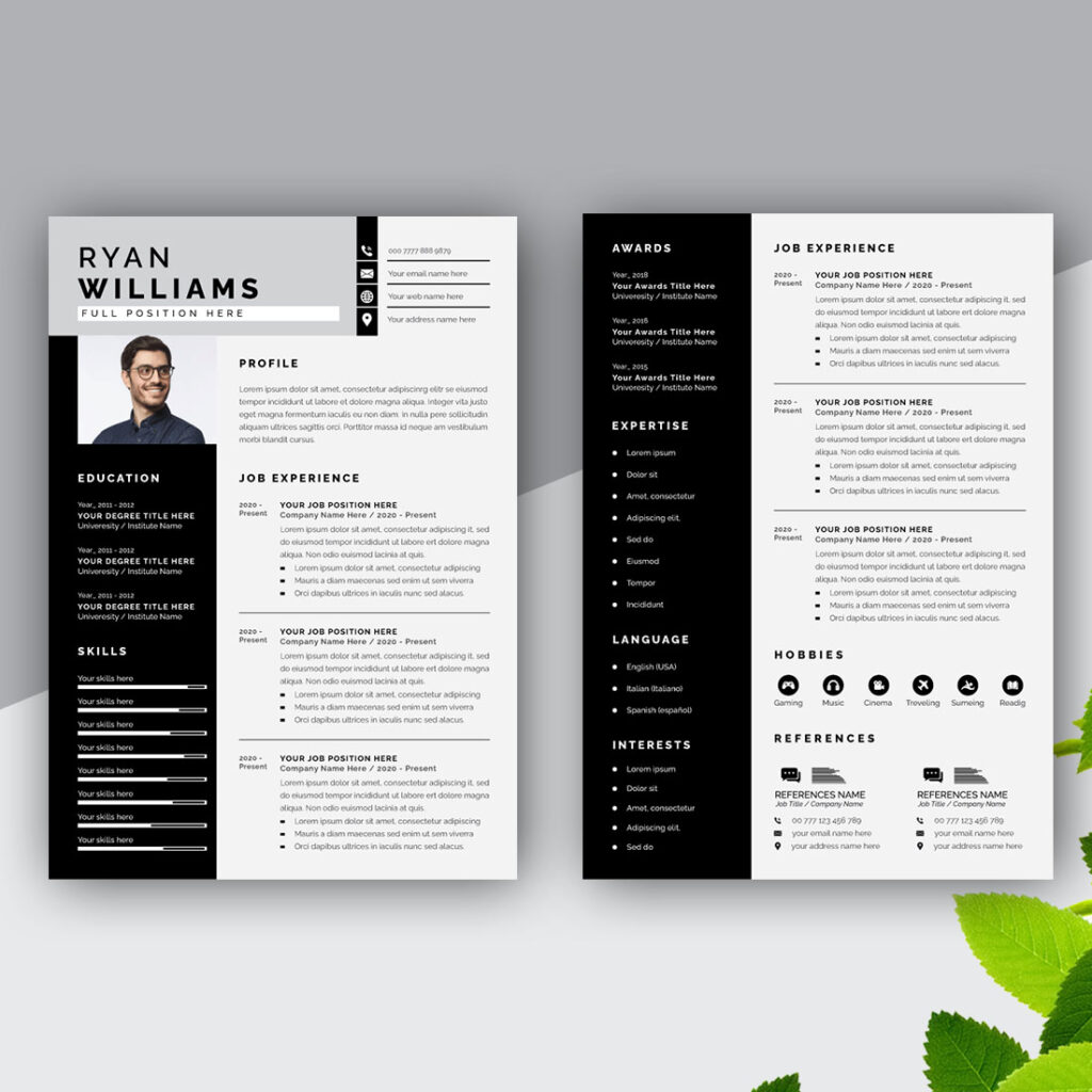 Minimal Resume Design Template with Black Color - MasterBundles