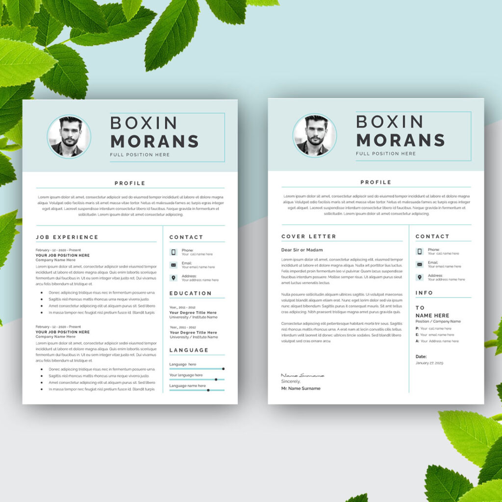 Creative Resume Layout with Cover Letter Design Template - MasterBundles