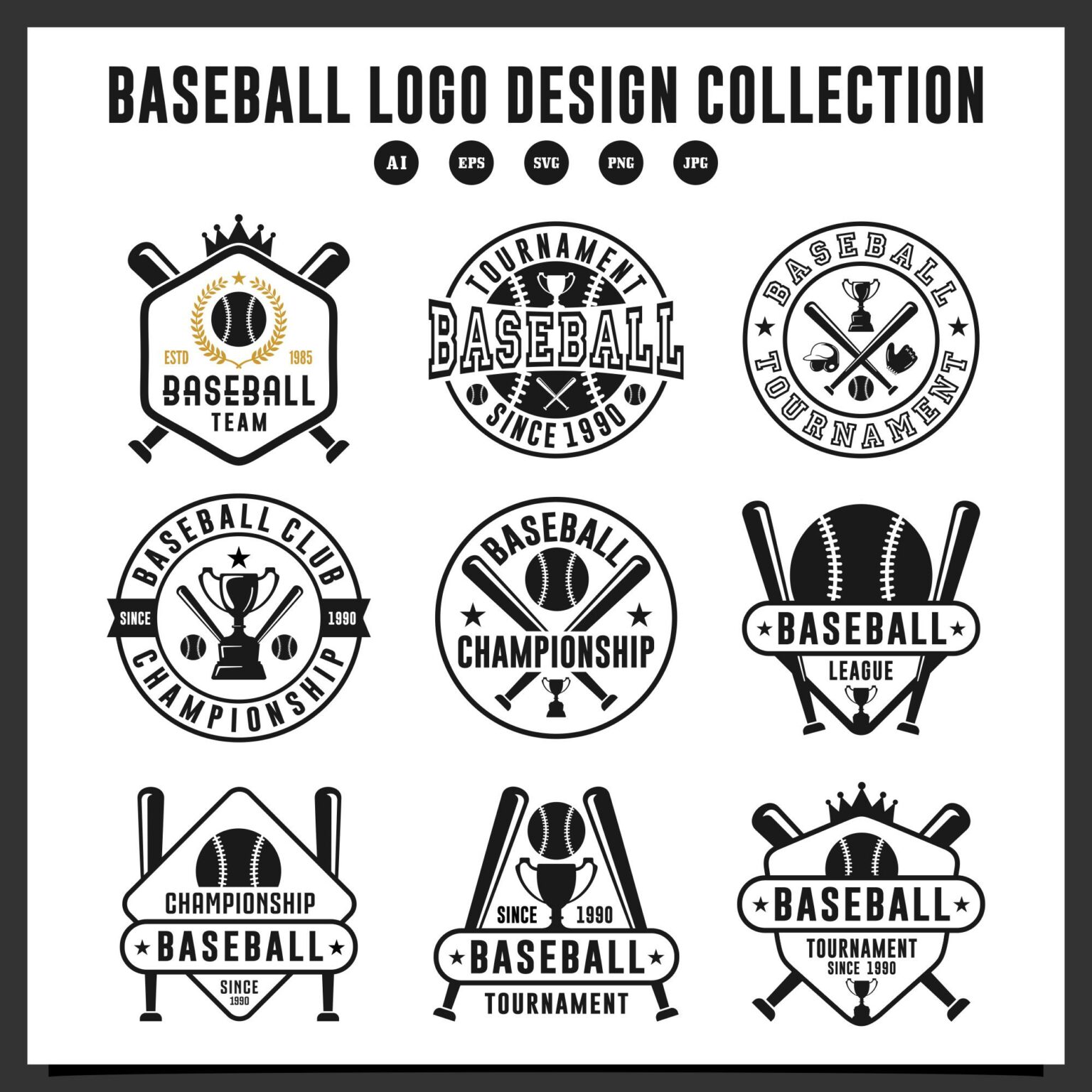 9 Baseball logo design collection - $12 - MasterBundles