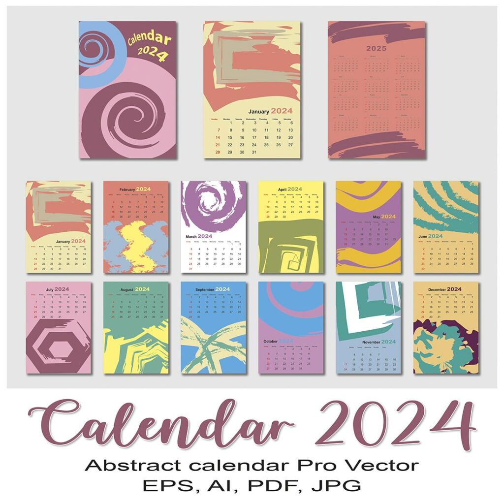 Vector Wall Abstract Calendar_2024_vertical - MasterBundles