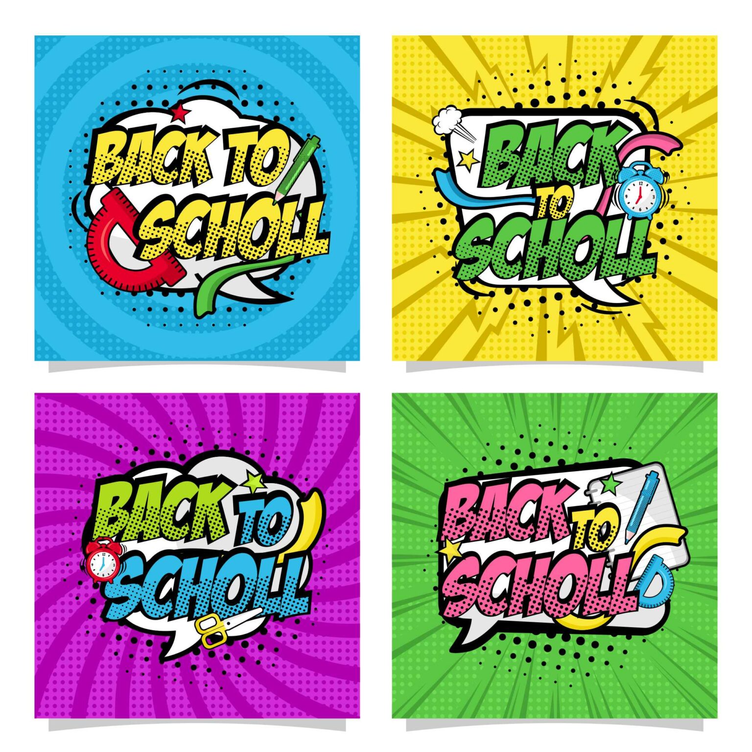 Back To Scholl Pop art style vector design collection - $5 - MasterBundles