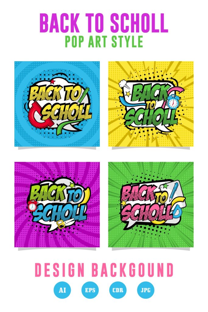 Back To Scholl Pop art style vector design collection - $5 - MasterBundles