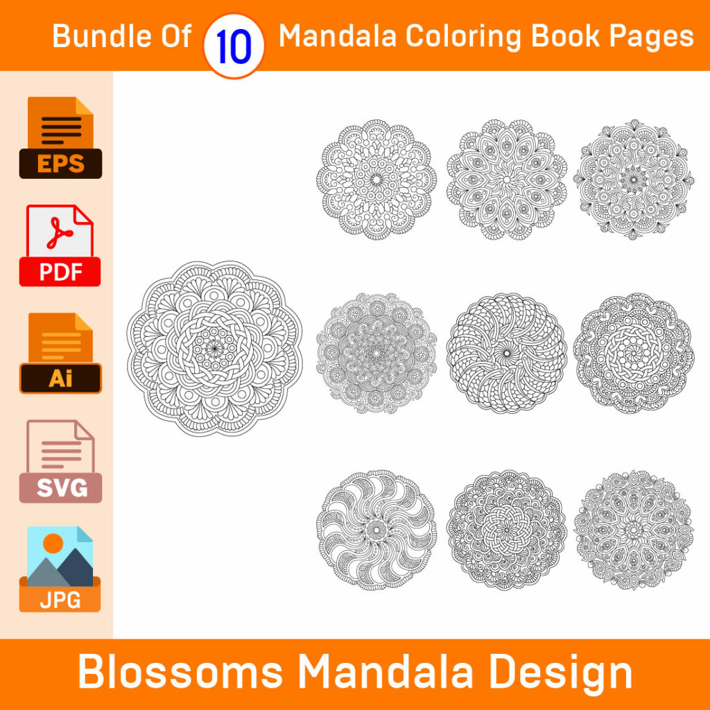 Bundle of 10 Tranquility Mandala for KDP Coloring Book interior Pages ...